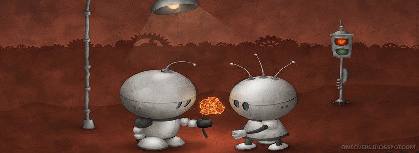 oncovers: robots, love, couple,cute, facebook, covers