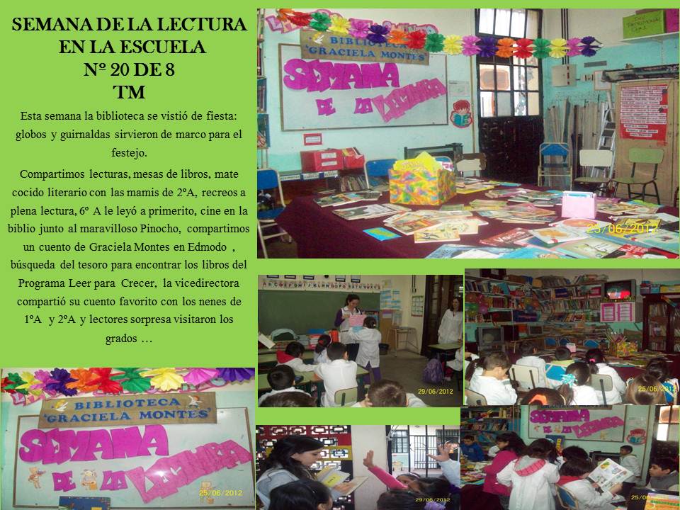 Escuela 20 DE 8 "Eloy Fernandez Alonso": ¡Semana de la lectura!