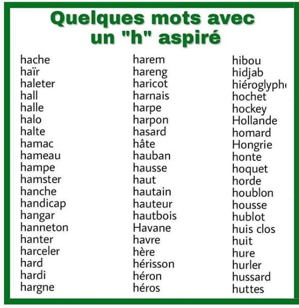 Apprenons le français : Quelques mots avec le H aspiré