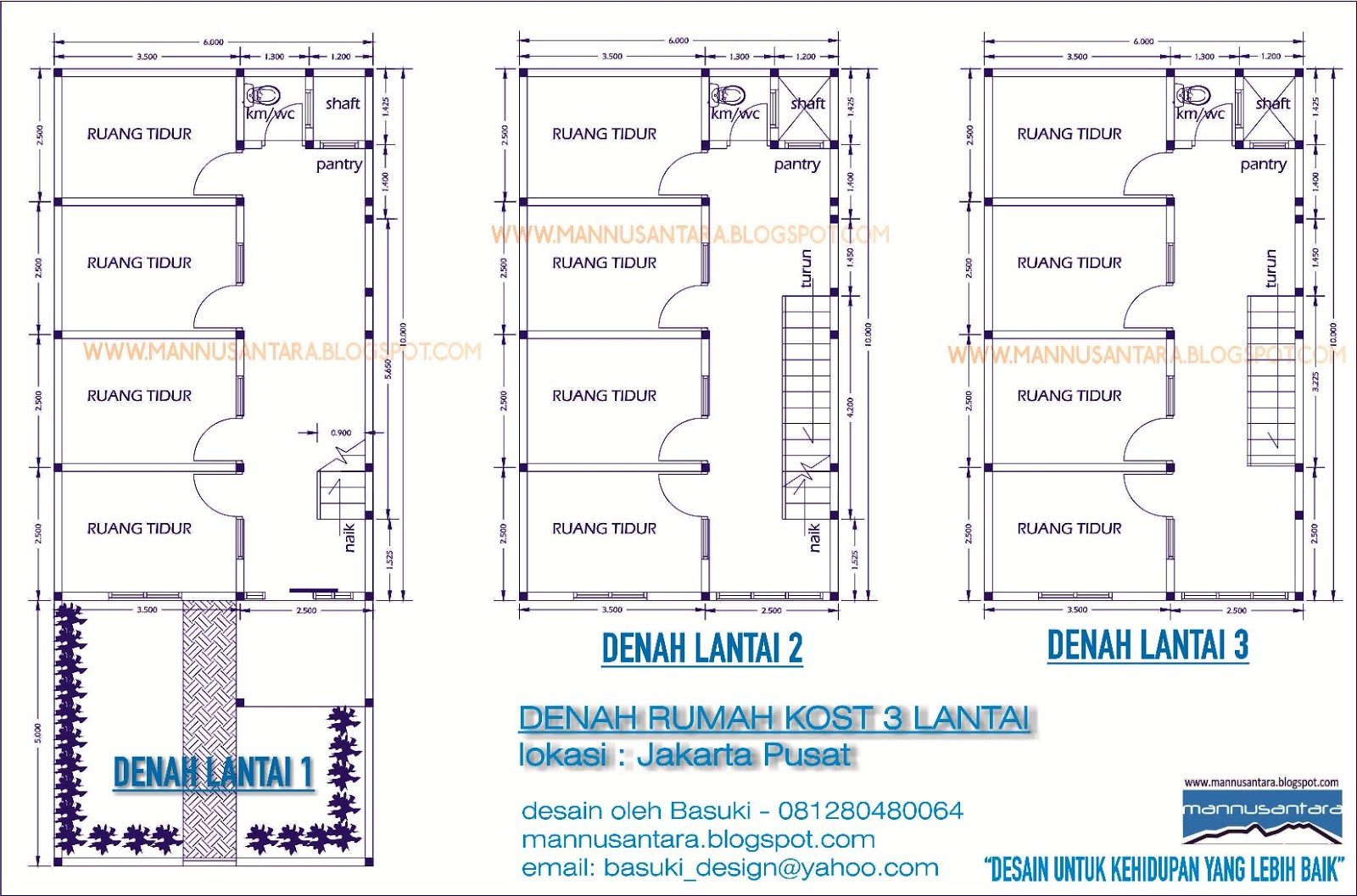 ManNusantara Design Indonesia: Desain Asrama (Rumah Indekost) Tiga Lantai
