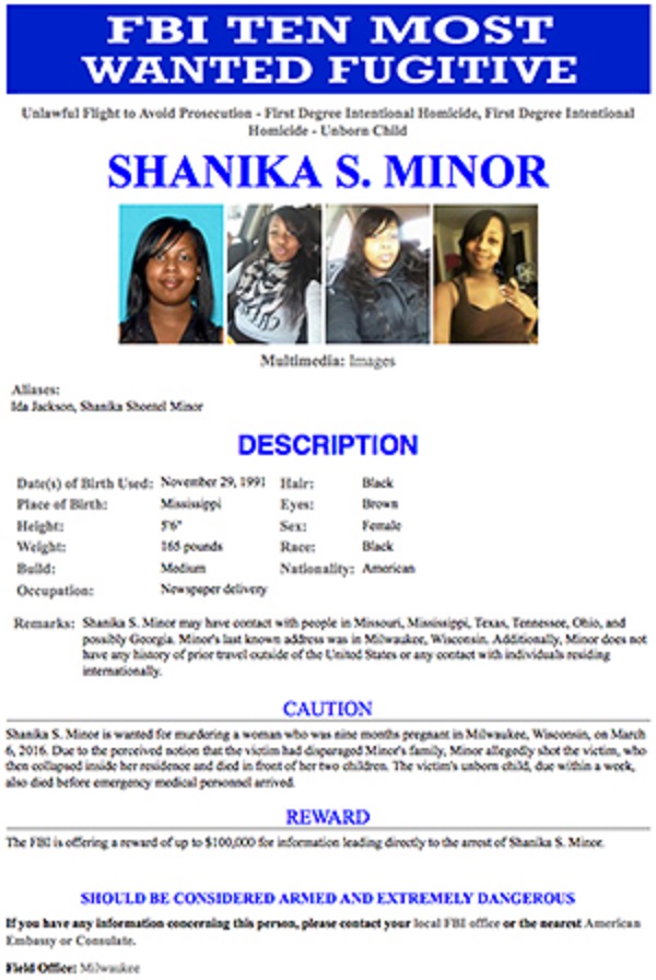 Paul Davis On Crime: Shanika S. Minor: FBI's New Top Ten Fugitive