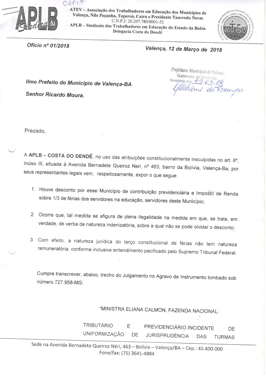 APLB COSTA DO DENDÊ : APLB envia ofício à Prefeitura pedindo devolução ... APLB COSTA DO DENDÊ : APLB envia ofício à Prefeitura pedindo devolução ...
