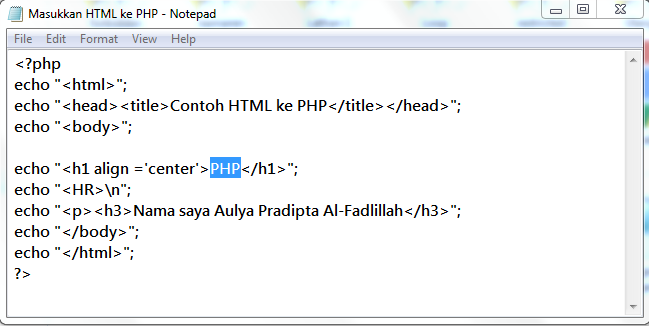 Contoh pembuatan script html ke dokumen php - Seputar Komputer
