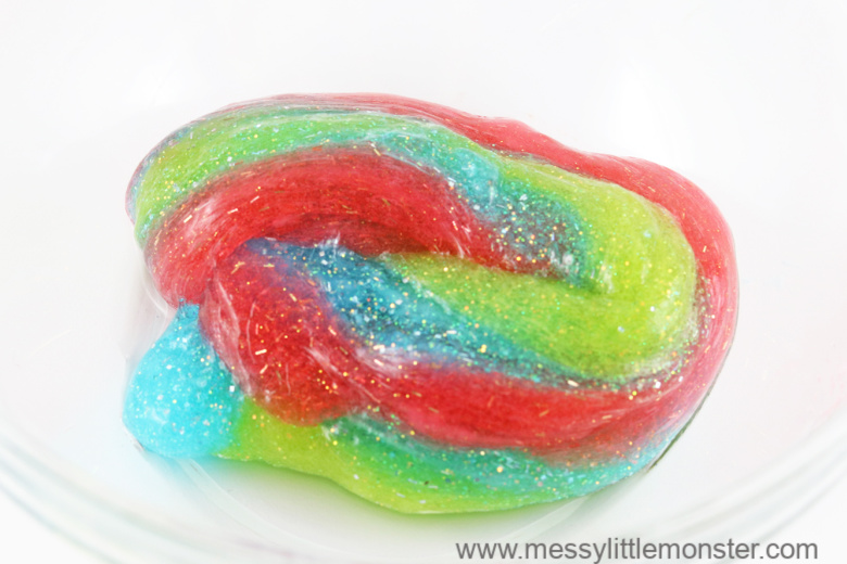 Easy Rainbow Slime Recipe - using only 3 ingredients - Messy Little Monster