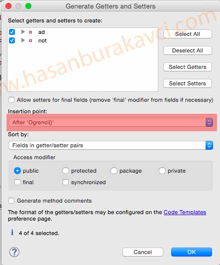 Java Java Setter Ve Getter Metodları Eclipse