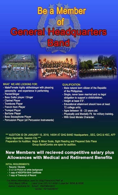 GHQ Band of AFP is Hiring New Members - Exam News, Reviewer, Military ...