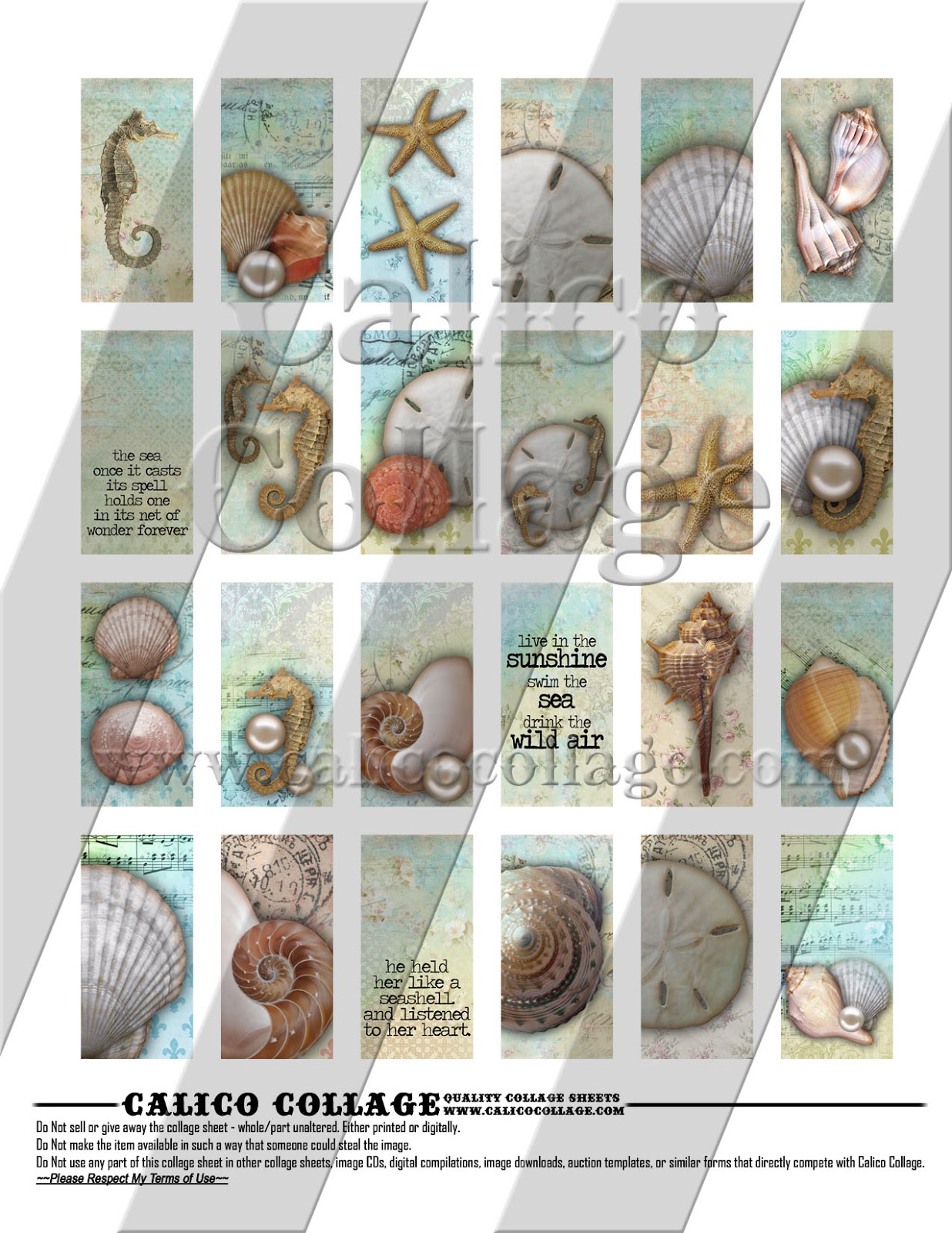 Calico Collage Junk Journal Printable Ephemera: Sea Shells - Instant ...