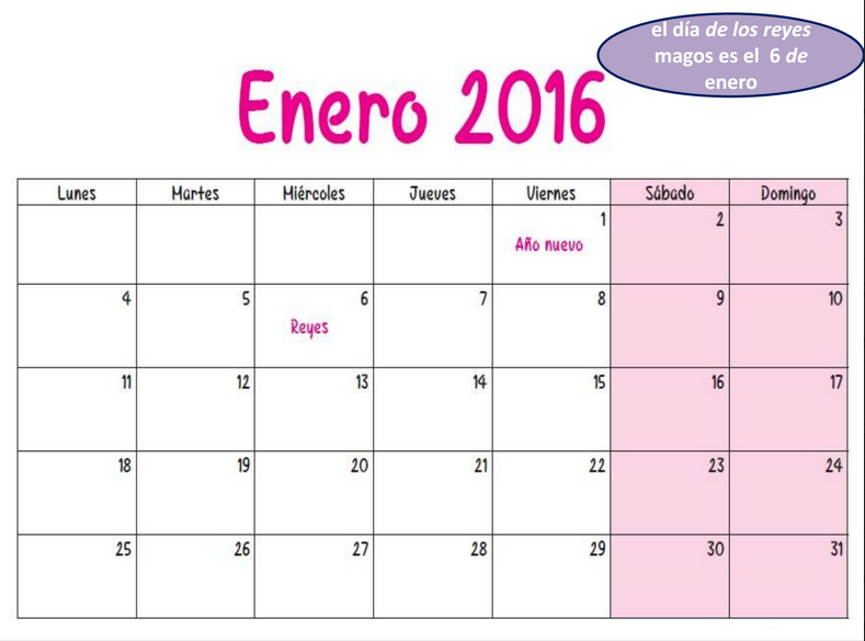 INICIACION AL ESPAÑOL : APRENDO EL VOCABULARIO DEL MES DE ENERO