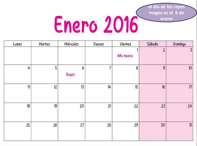 INICIACION AL ESPAÑOL : APRENDO EL VOCABULARIO DEL MES DE ENERO