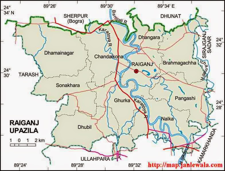 Raiganj Upazila Map, Sirajganj District, Bangladesh