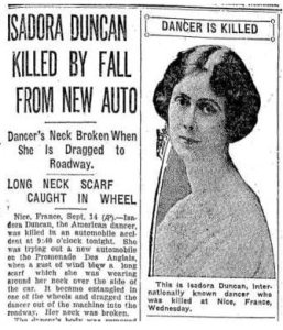 Faces of DEATH: DEATH By Flowing Scarf – Isadora Duncan, USA