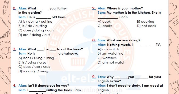 Present continuous tense multiple choice test | www.elt-els.com