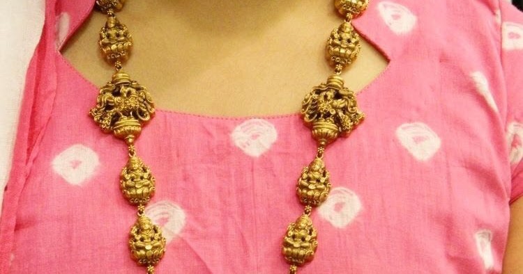 Nakshi work Lakshmi Haram Big Locket - Jewellery Designs