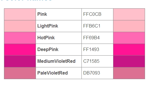 !Cherry blossom!: HTML Color codes