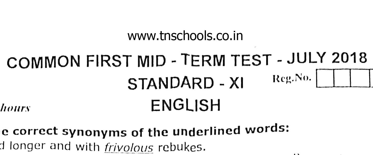 11th Standard English First Midterm 2018 Question Paper With Answer Key