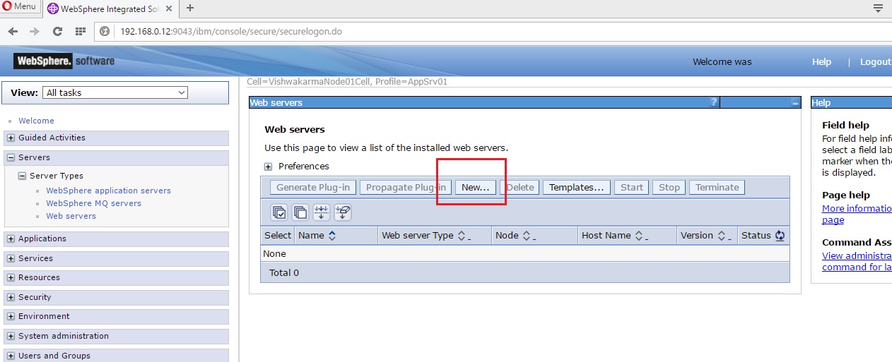 MiddlewareBox: How to Create Web Server in WAS 8.5