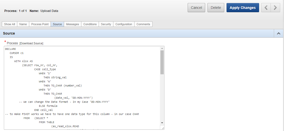 Oracle Masterminds Xlsx Upload In Apex Using Pl Sql