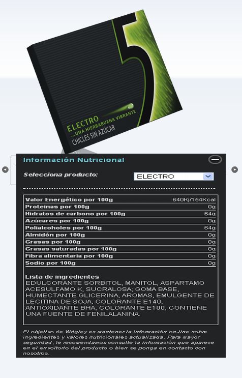 Alergia a la Soja: Chicle 5 (five) ELECTRO (Wrigley): CON Lecitina de Soja