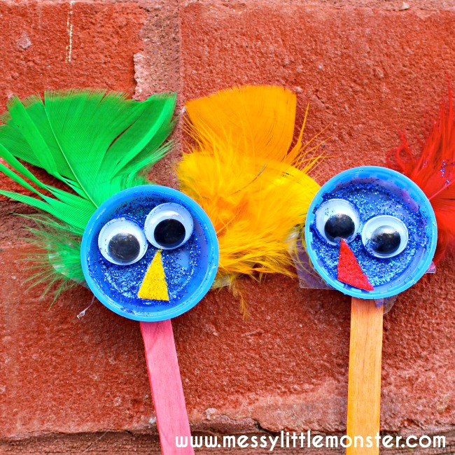 Bird Puppet Craft - Easy Bottle Top Craft - Messy Little Monster