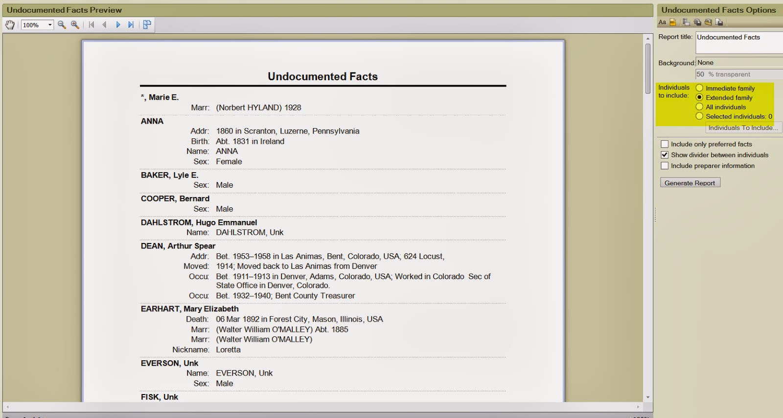 Del's Genealogy Ramblings: Helpful Family Tree Maker Report
