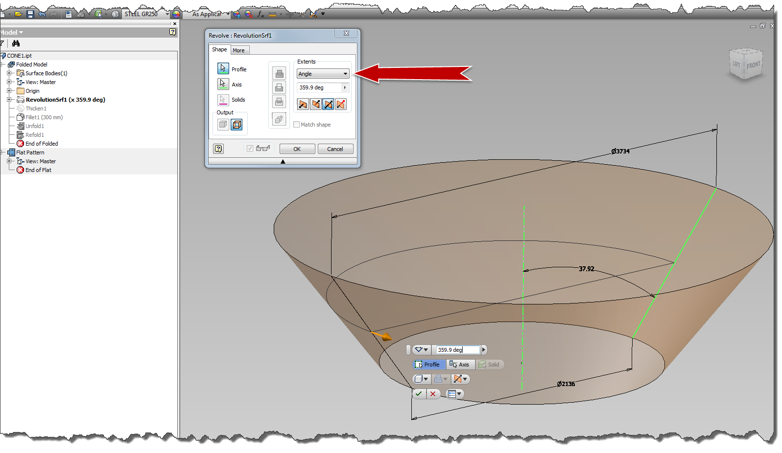 Brendan's Inventor Blog: Sheetmetal cone and Unfold/Refold bug