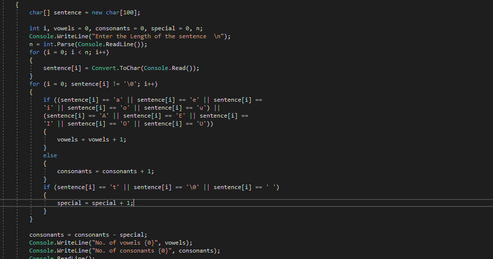 C# Program to count number of Vowels and Consonants in a string - One91