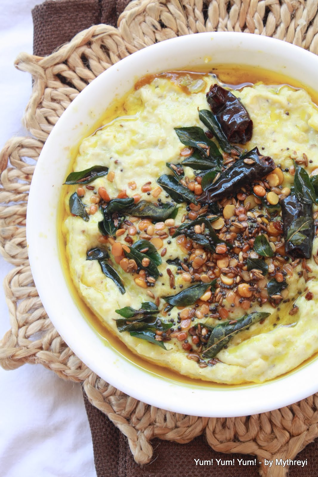 Yum! Yum! Yum!: Aratikaya Perugu Pachadi / Plantain Chutney mixed in Yogurt