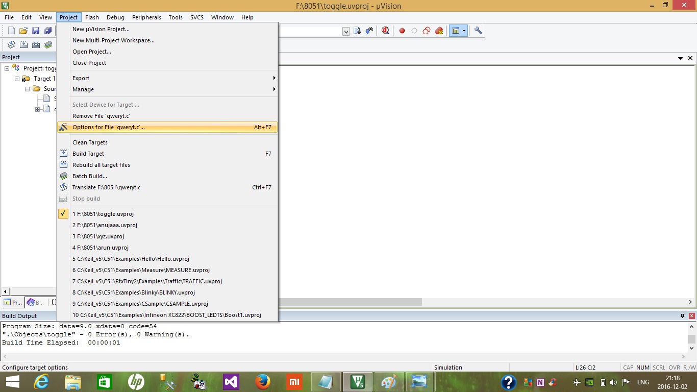 Hex file generation using Keil
