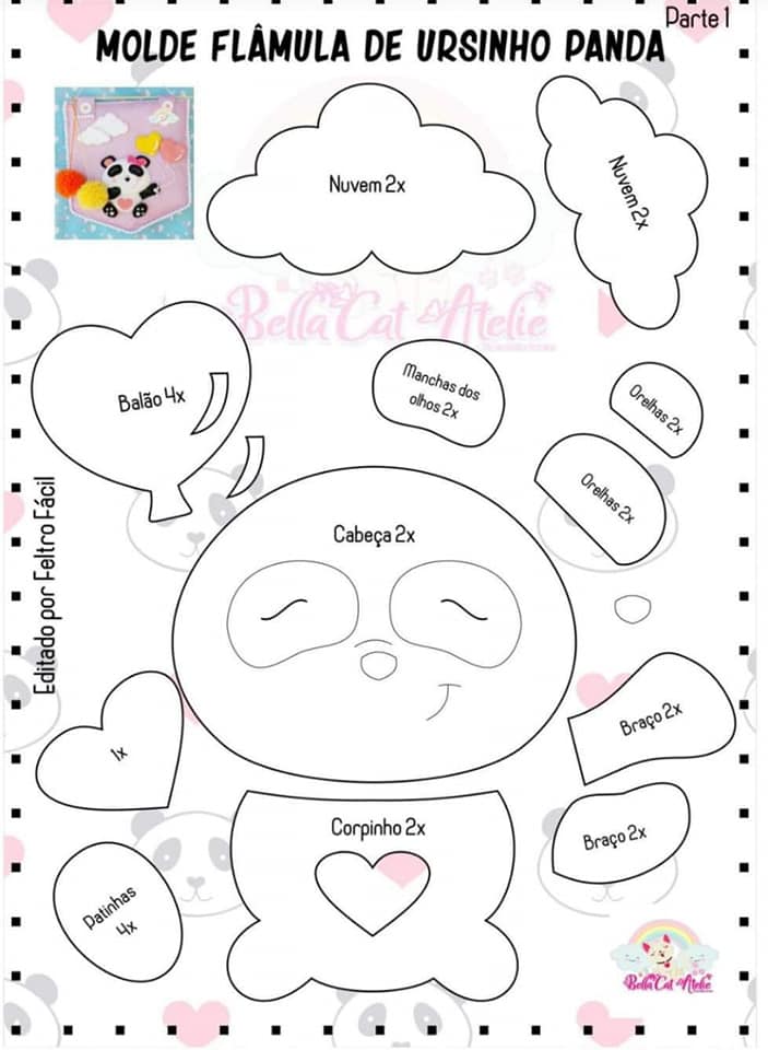 Decoração Panda em Feltro com Moldes - Molde para Artesanato| Faça você ...
