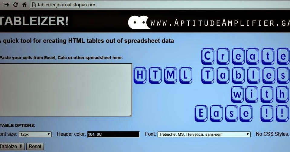 Create HTML Tables with Tableizer | Aptitude Amplifier