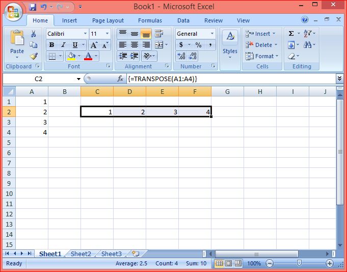 How To Use The Transpose Function Using Formula And With Mouse Clicks Excel Solutions Basic
