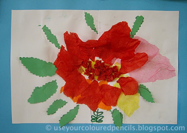 Use Your Coloured Pencils: Tissue Paper Flower Collages