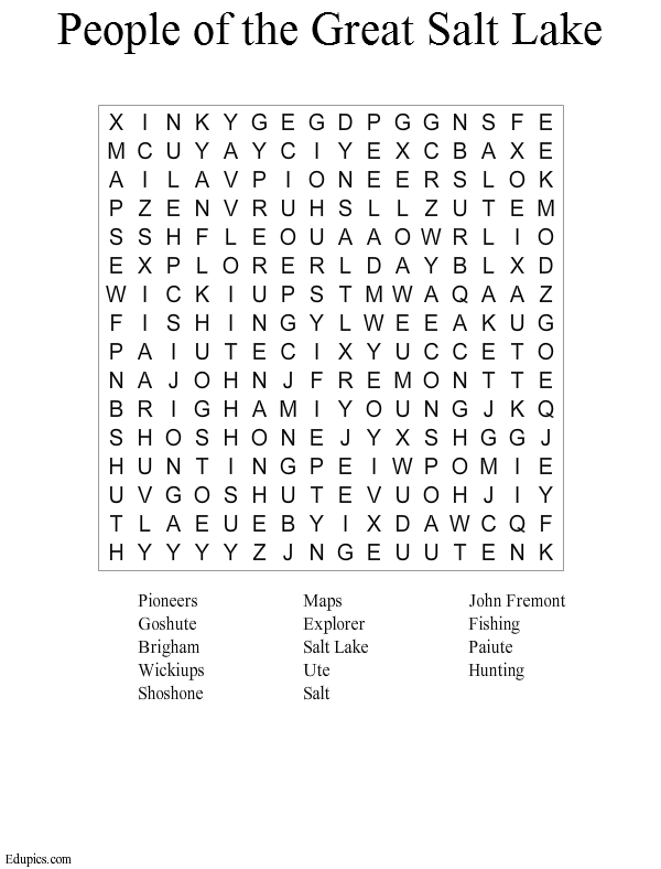 Fun in Great Salt Lake's Sun : People of Great Salt Lake Word Search