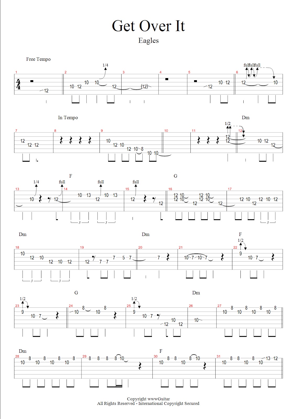 eagles - get over it (tab) score
