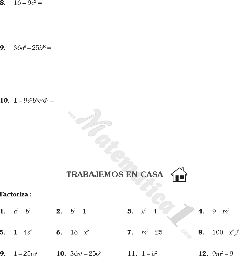 FACTOR COMÚN MONOMIO Y POLINOMIO DIFERENCIA DE CUADRADOS EJERCICIOS DE ... FACTOR COMÚN MONOMIO Y POLINOMIO DIFERENCIA DE CUADRADOS EJERCICIOS DE ...