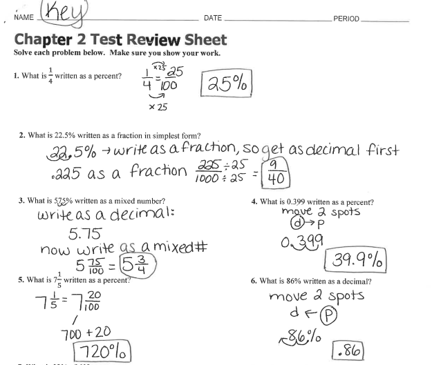 Grade 6 Math with Ms. Eringis : Review Sheet Answer Key--Chapter 2 Test