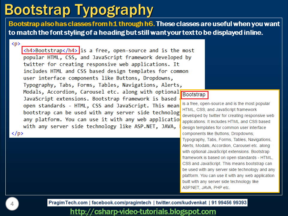 Sql server, .net and c# video tutorial: Bootstrap typography