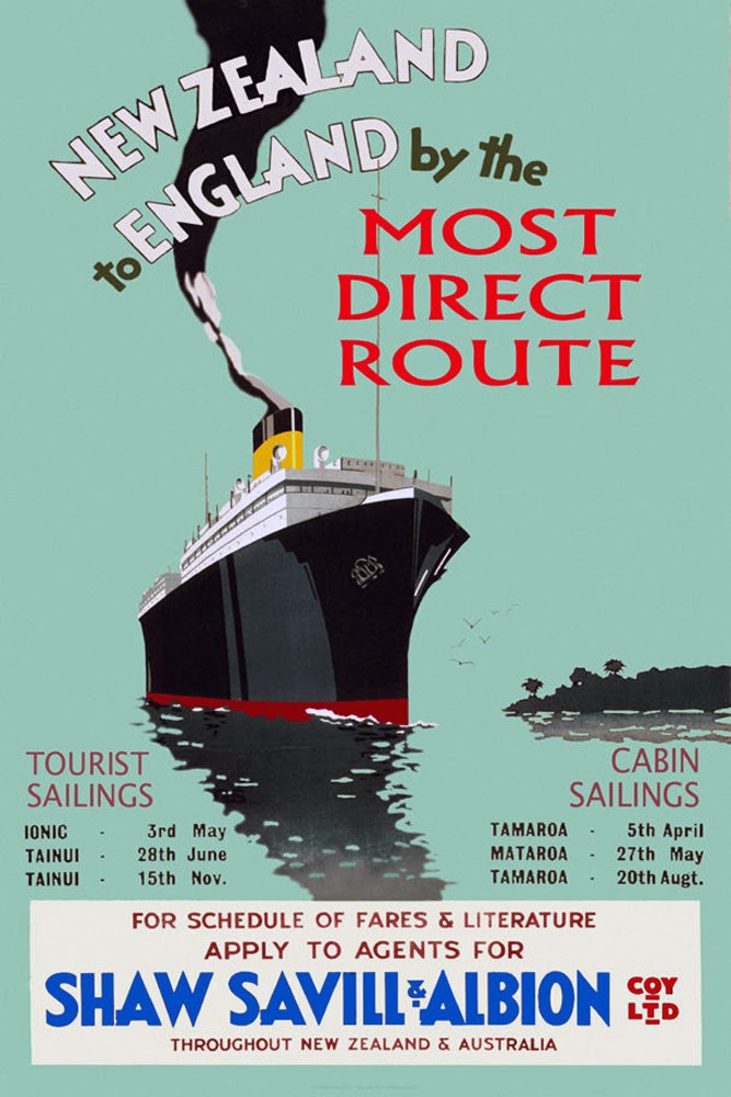 transpress nz: Shaw Savill & Albion poster for NZ to England sailings