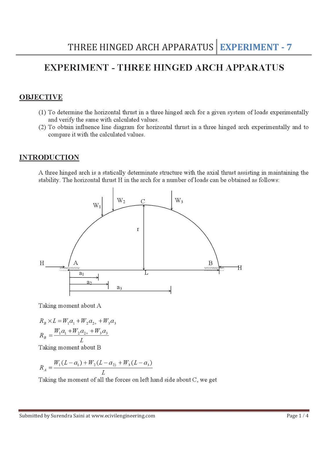 ECIVILENGG: THREE HINGED ARCH APPARATUS (Structural Engineering Lab)