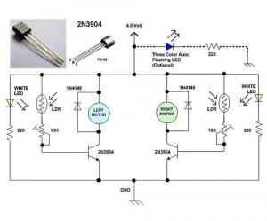 2 Transistor Line Follower Robot - Electronic Circuit