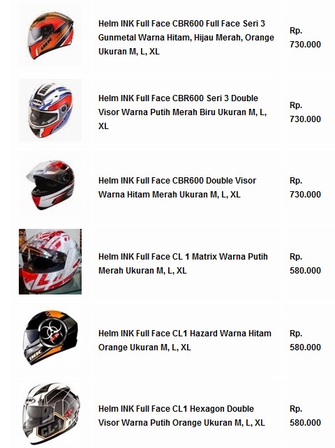 Harga Helm INK Full Face Terbaru dan Terlengkap - Ngomongin Harga
