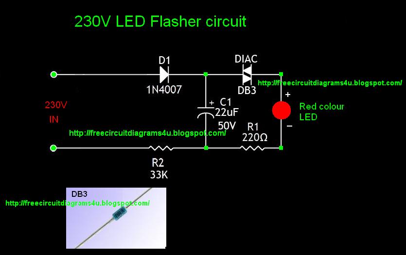 230V Led Flasher circuit diagram | CIRCUIT DIAGRAMS FREE