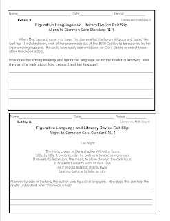 Literacy & Math Ideas: Figurative Language Exit Slips