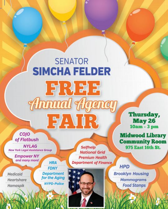NYS Senator Simcha Felder: FREE Annual Agency Fair