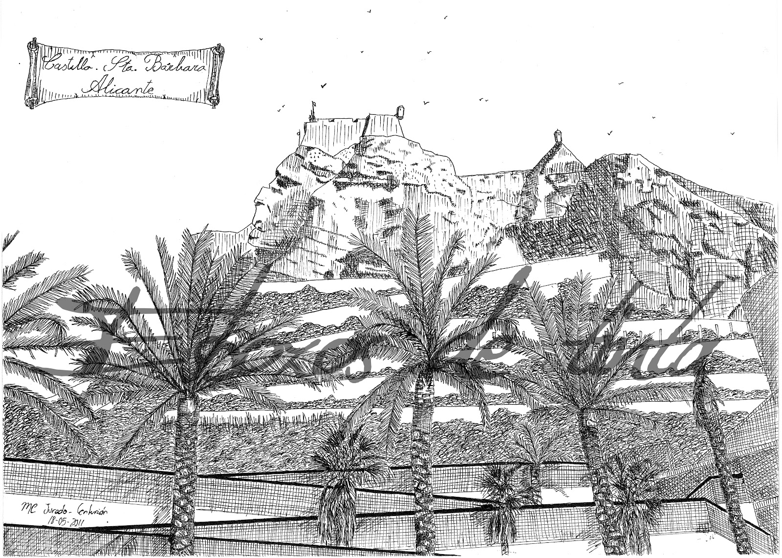 Esbozos de Tinta. Dibujos a plumilla: Castillo de Sta. Bárbara (Alicante)