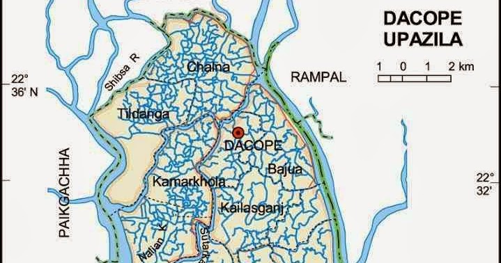 Dacope Upazila Map, Khulna District, Bangladesh