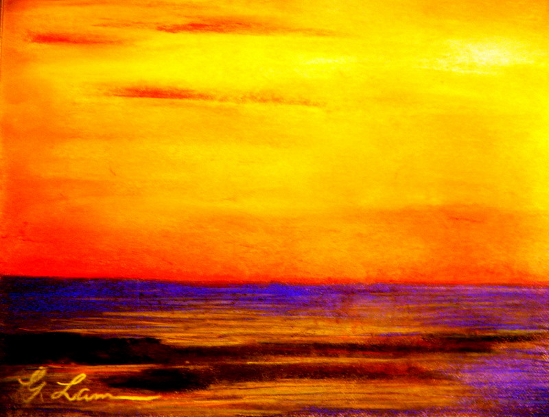 Artscanyon Gallery: pastel Seascape painting - Spectacular Sunrise Hue