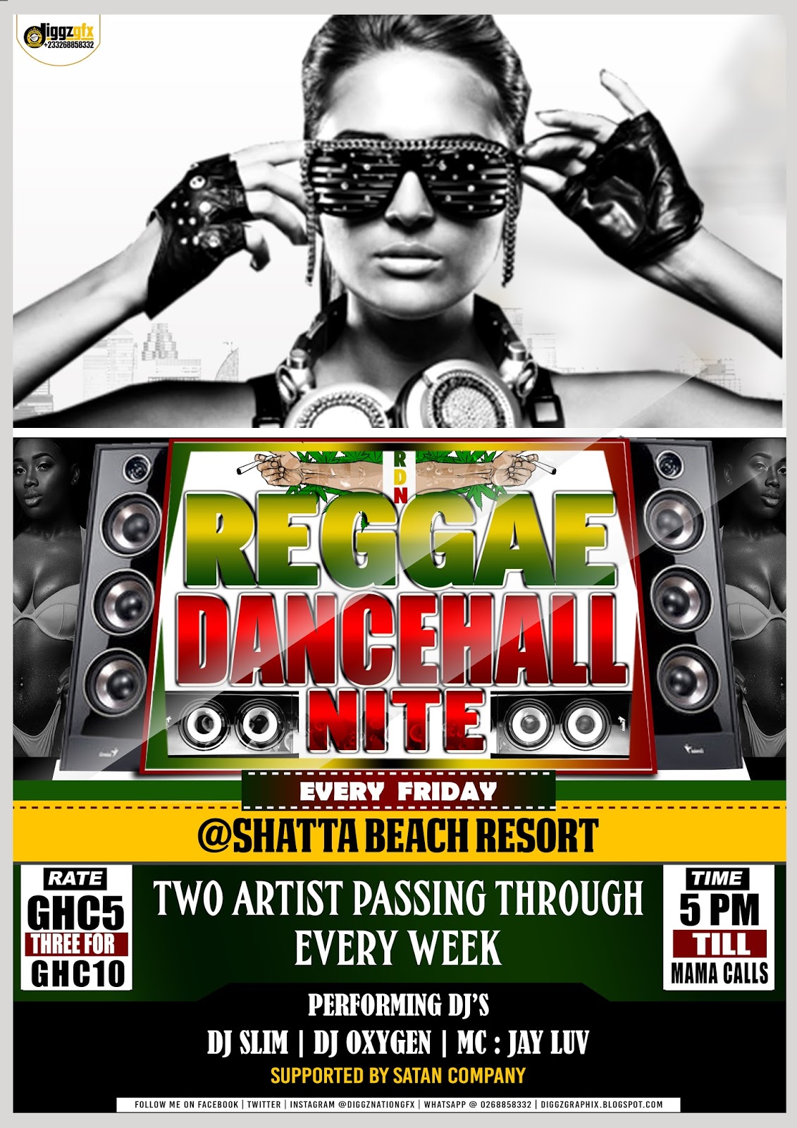 DIGGZ GRAPHIXS FLYER: REGGAE DANCE HALL NITE @SHATTA BEACH RESORT