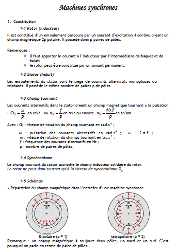 RÉSUMÉ SUR les machines synchrones - Electomecanique