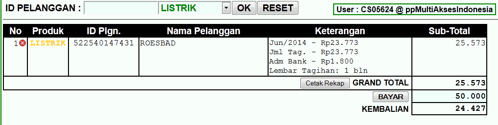 Cara Transaksi Pembayaran Rekening Listrik PLN - PPOB Bukopin Chip Sakti